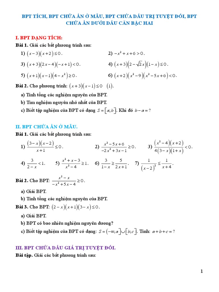 BTTL - CÁC DẠNG BPT THƯỜNG GẶP | PDF