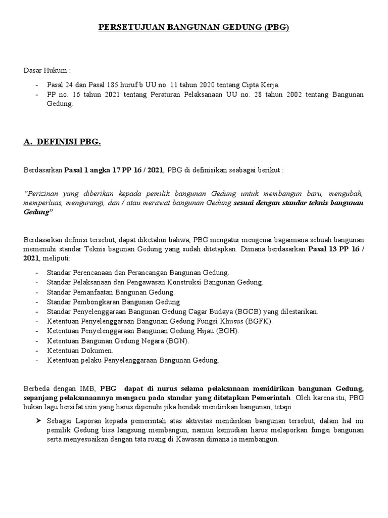 Rangkuman Persetujuan Bangunan Gedung (PBG) | PDF | Teknologi & Rekayasa