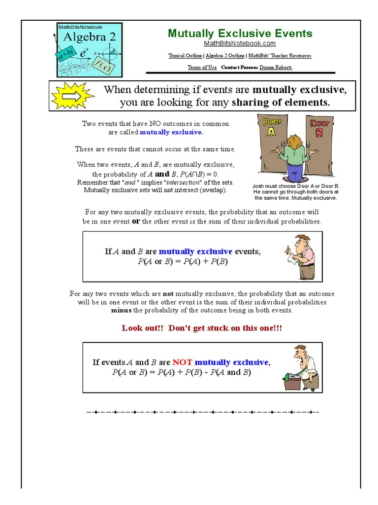 Mutually Exclusive Events - MathBitsNotebook (A2 - CCSS Math) | PDF ...