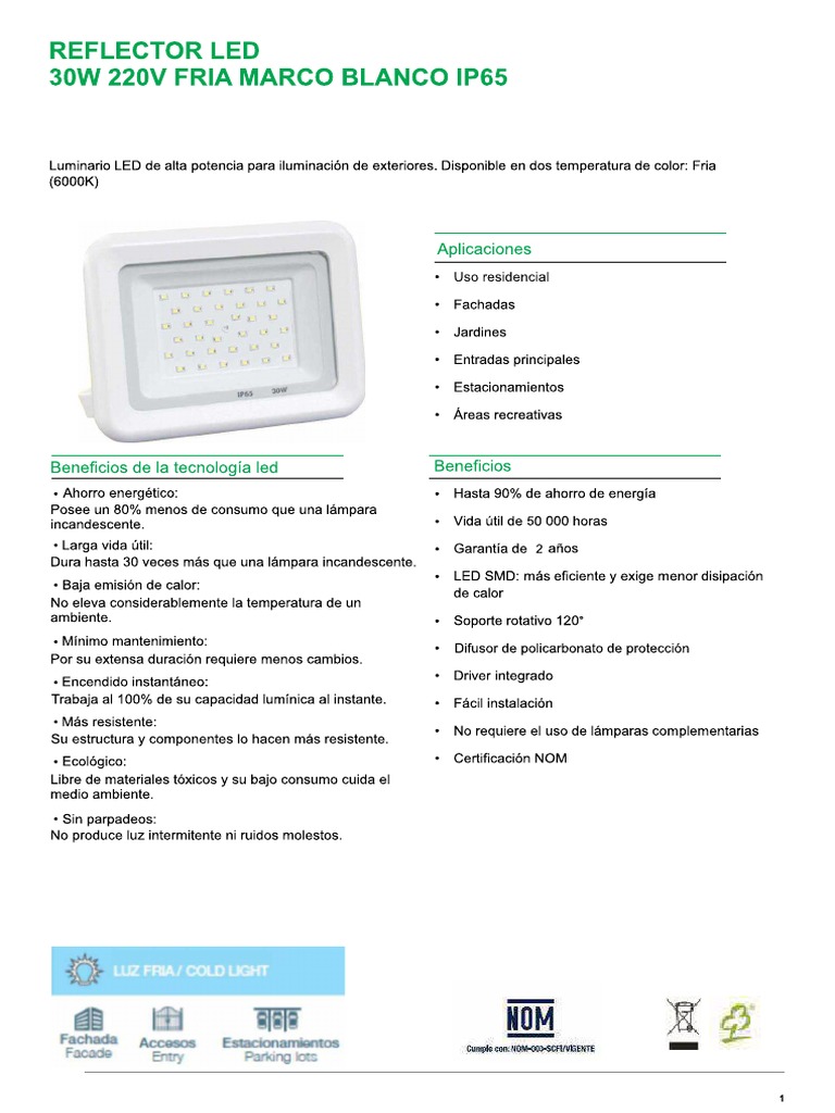 Ficha Tecnica - Reflector Led 30W | PDF