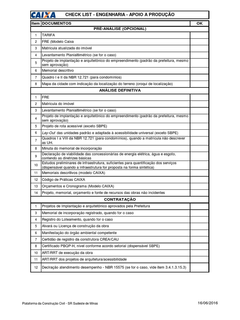 Check List Engenharia - Apoio A Produção | PDF