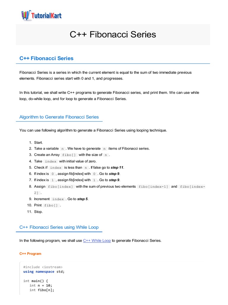Cpp Fibonacci Pdf C Software Development 6849
