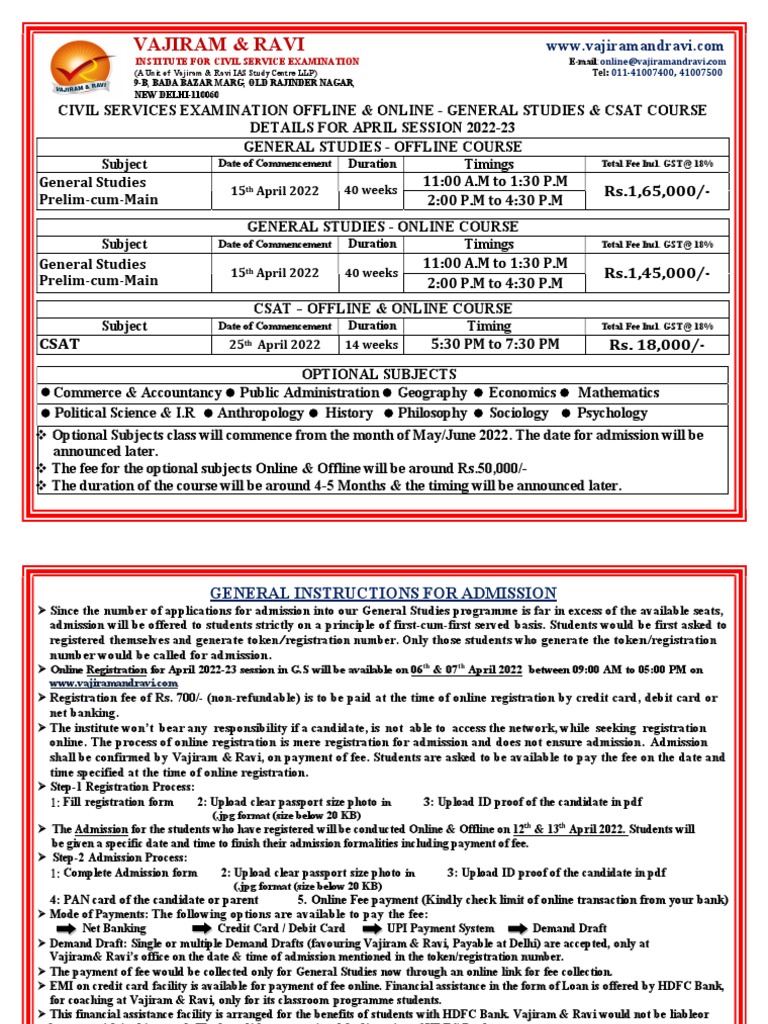 Upsc Classroom Online Courses 2023 Vajiram and Ravi | PDF | Credit Card ...