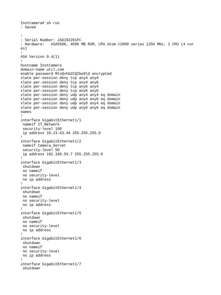 Firewall Config-Cisco-Inst CCTV Camera-IT Network | PDF | Internet Protocols | Secure Shell