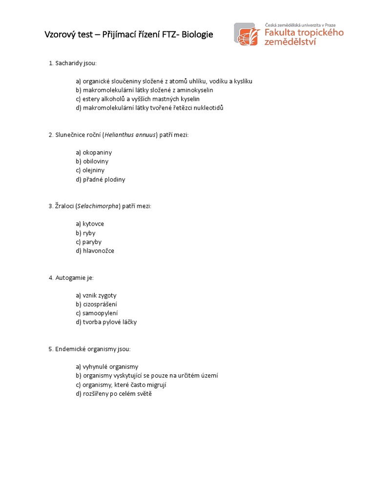 Vzorovy Test Biologie | PDF