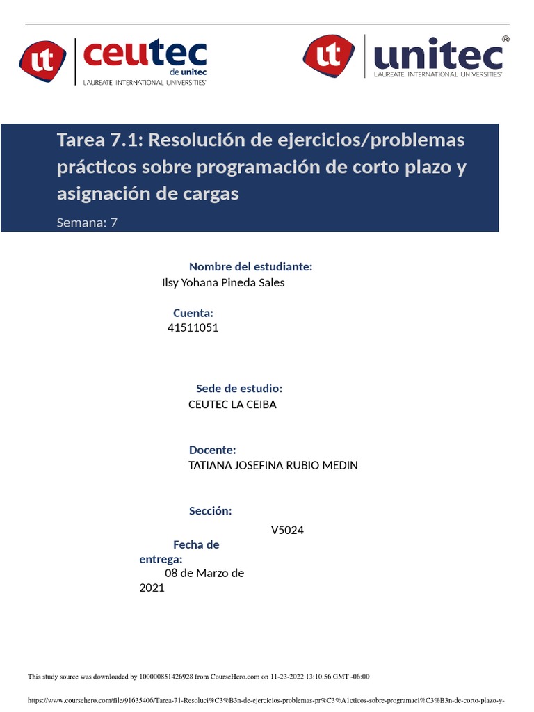 Tarea 7.1 Resoluci N de Ejercicios Problemas PR Cticos Sobre Programaci N de Corto Plazo y ...