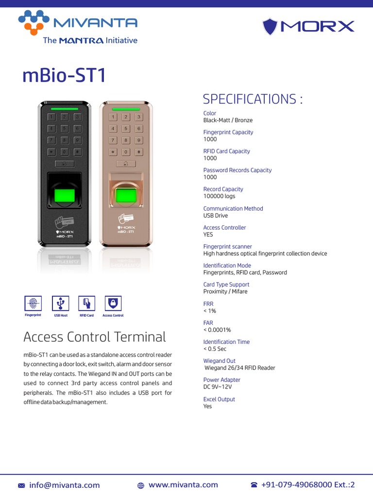MBio ST1 Catalogue | PDF | Access Control | Usb