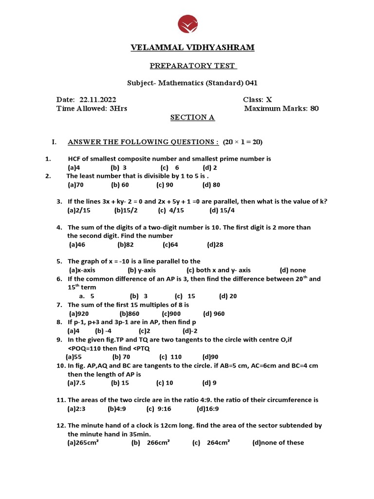 GR 10 Math Preparatory Test | PDF | Circle | Area