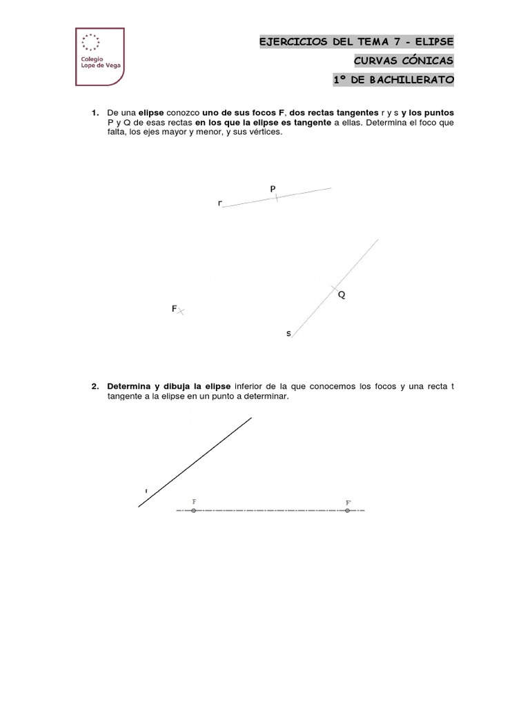 Ejercicios de Elipse para 1º Bachillerato | PDF