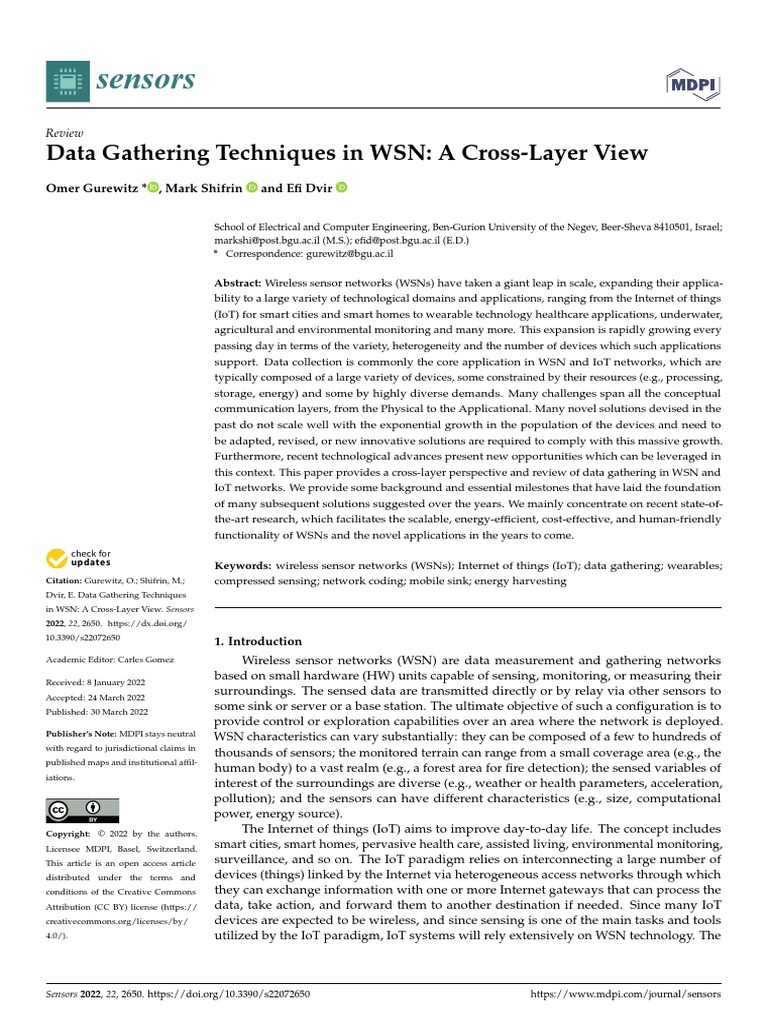 Sensors-Data Gathering Techniques - WSN - 2022 | PDF | Wireless Sensor Network | Internet Of Things