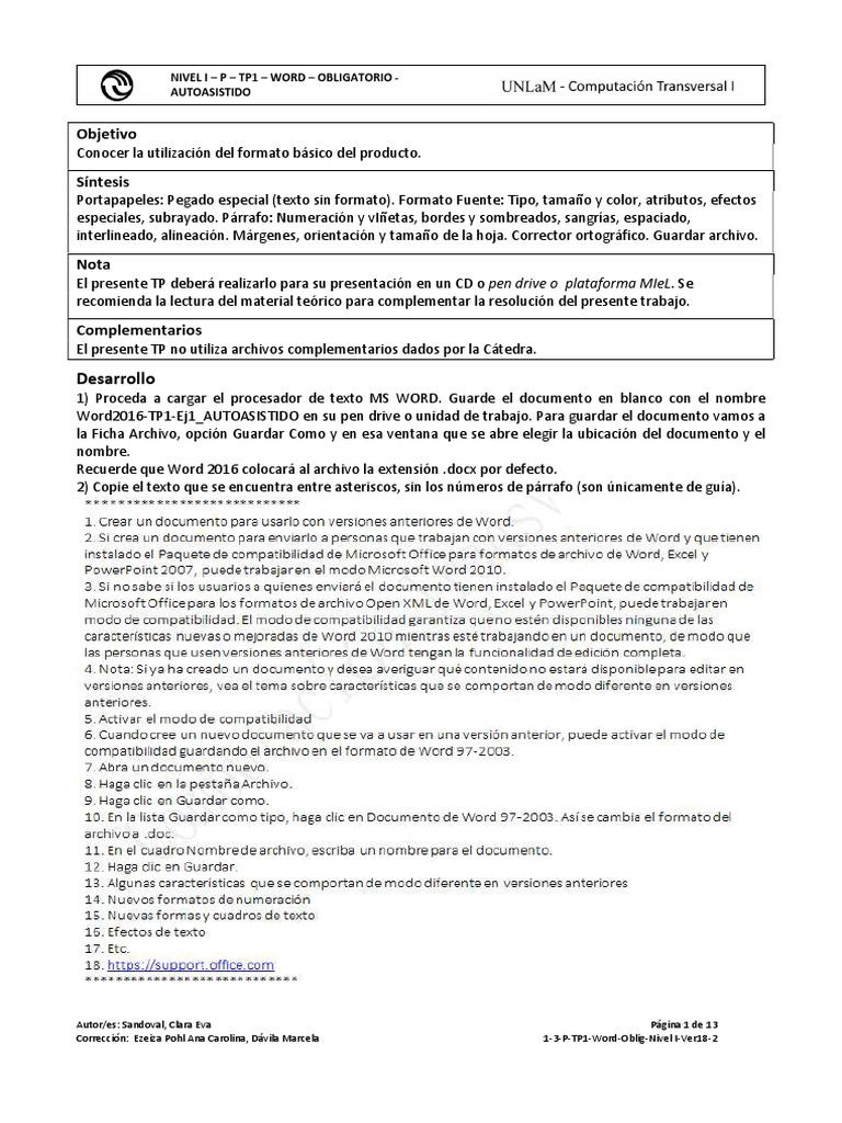 1 3 P TP1 Word Oblig Nivel I Ver18 2 | PDF | Ventana (informática) | Microsoft Word