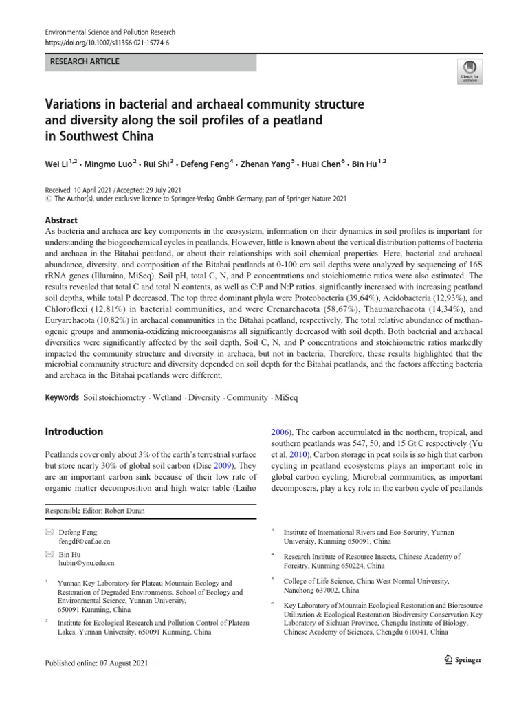 Wei Li Et Al, 2021, Env Sci & Pollution Research - Bacterial and Archeal Community | PDF ...