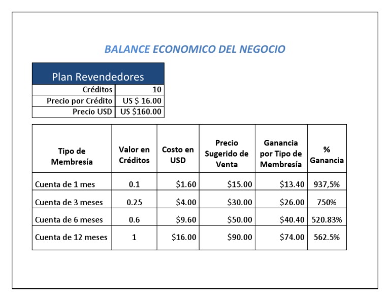 Balance Economico Del Negocio | PDF