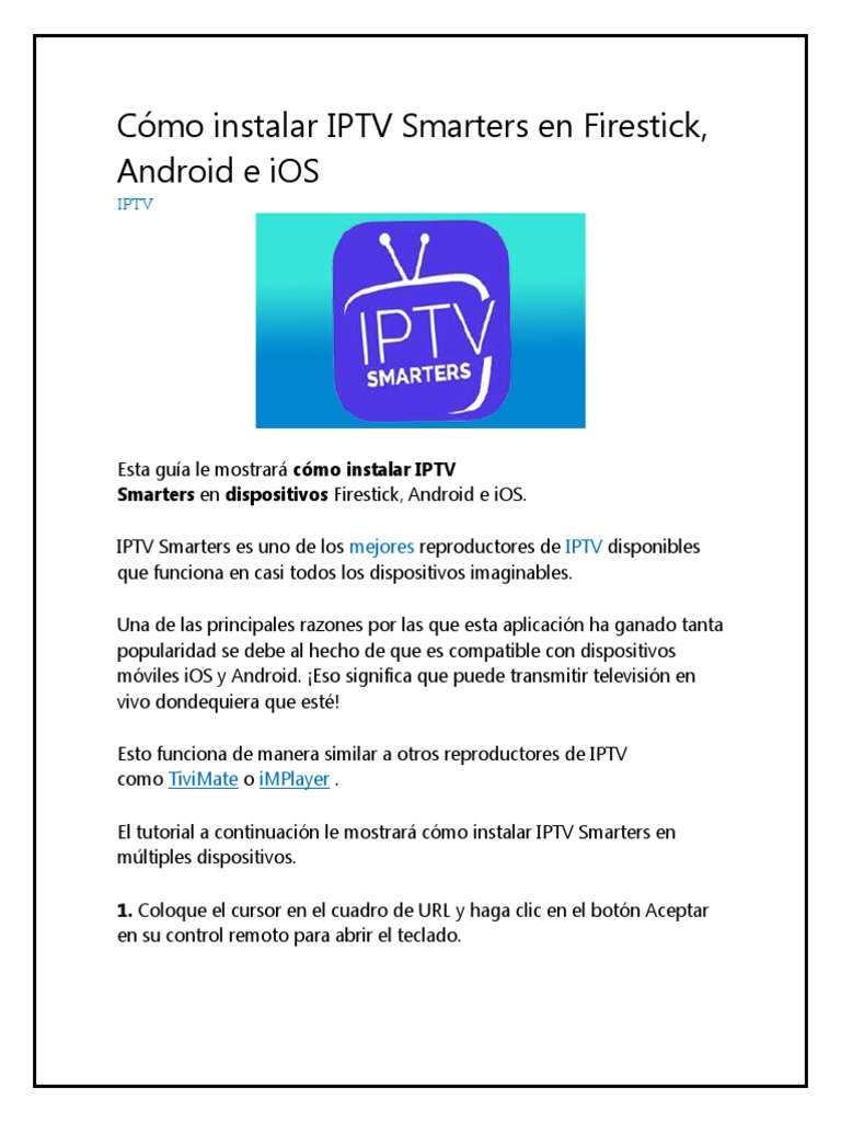 Instalar IPTV Smarters en Dispositivos | PDF | Android (sistema ...