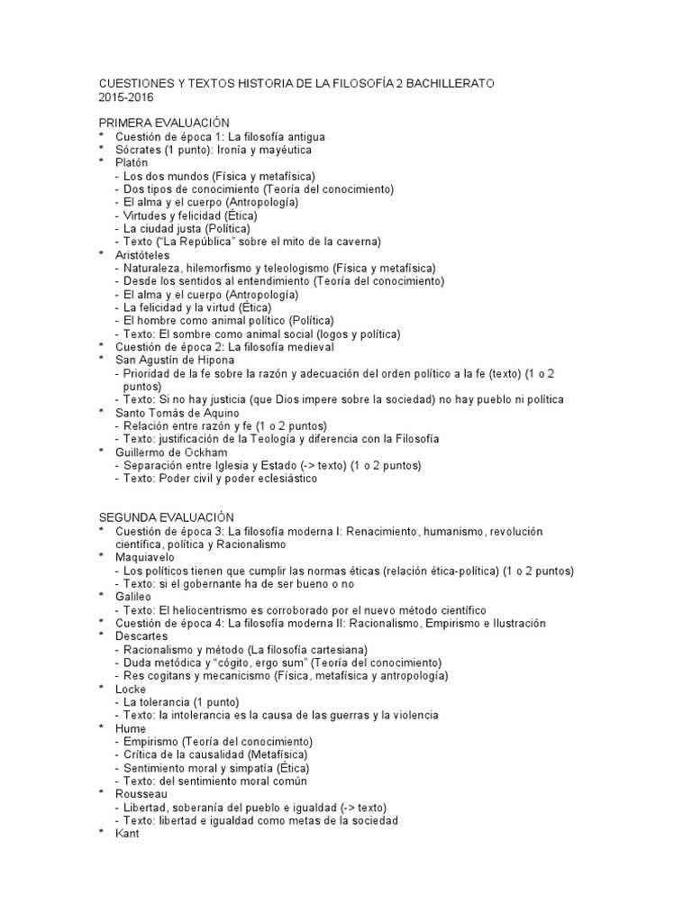 Cuestiones y Textos Historia de La Filosofía 2 Bachillerato | PDF ...