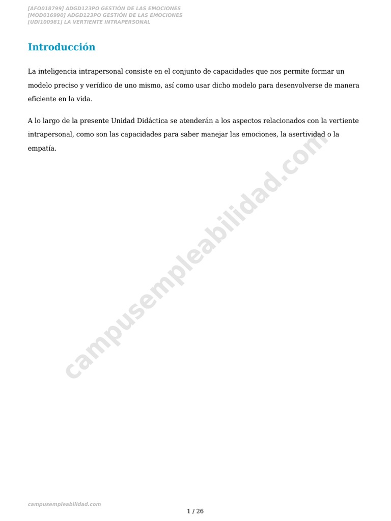 Manual UD3. La Vertiente Intrapersonal | PDF | Las emociones | Empatía