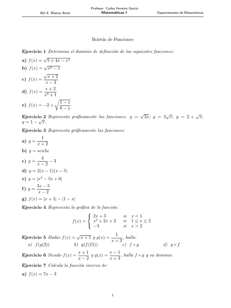 Boletín 8 (Funciones) | PDF | Función (Matemáticas) | Funciones y mapeos