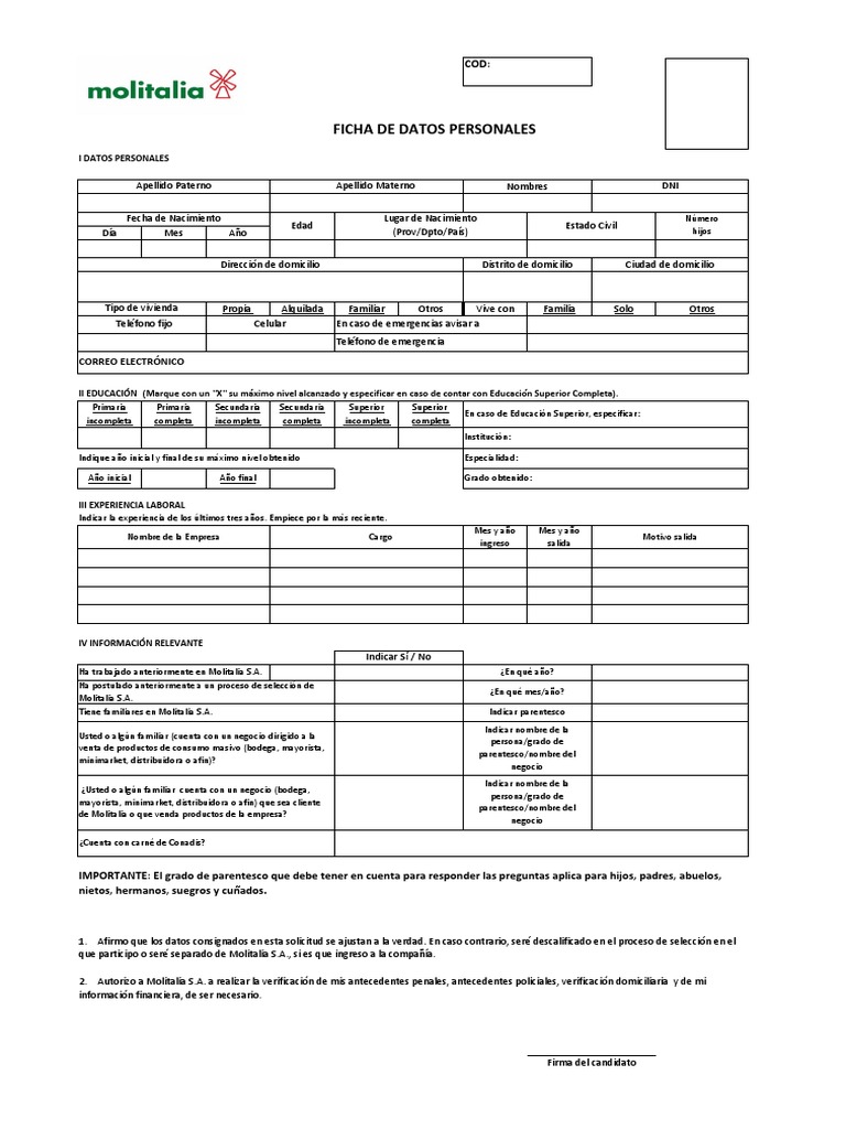 Ficha de Datos - Empleados | PDF
