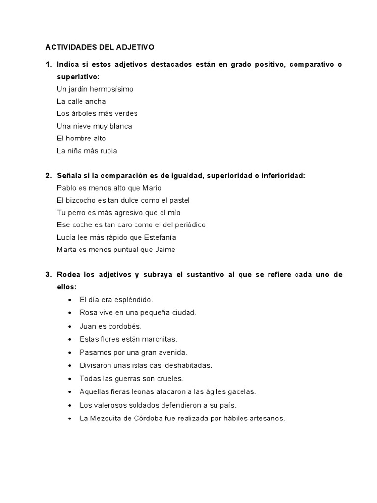 Actividades Del Adjetivo | PDF
