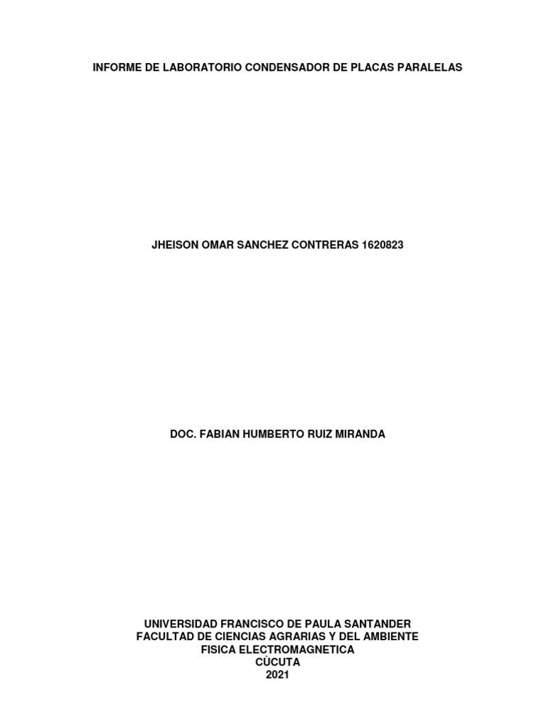 Laboratorio Condensador de Placas Paralelas | PDF | Condensador | Capacidad