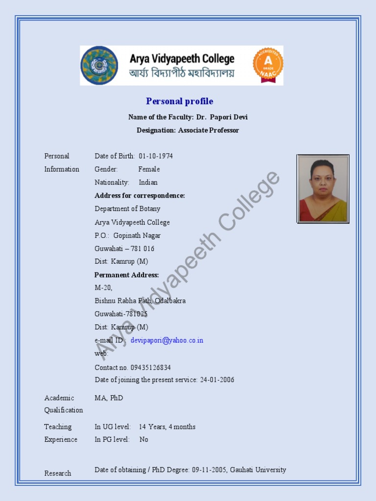 Dr. Papori Devi's Academic Profile | PDF | Doctor Of Philosophy | Botany