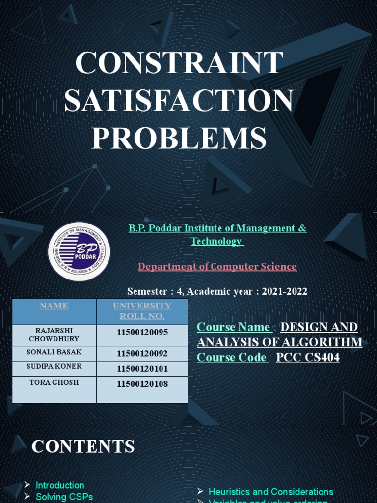 CSP SATISFACTION ALGORITHMS | PDF | Theoretical Computer Science | Computer Programming