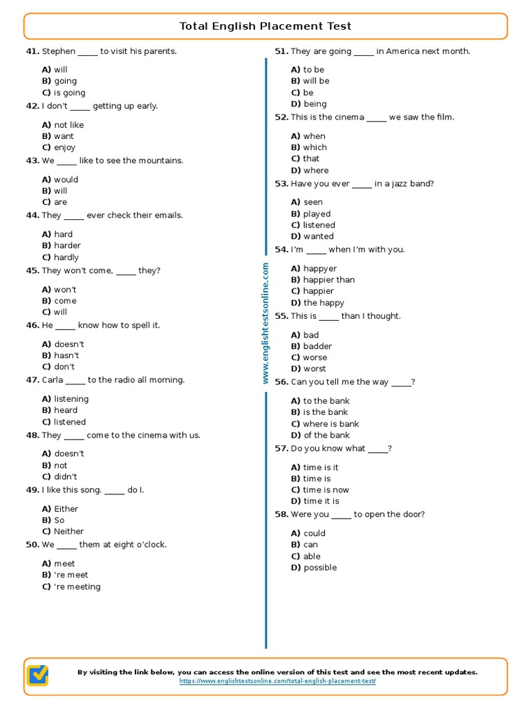 699 Total English Placement Test | PDF