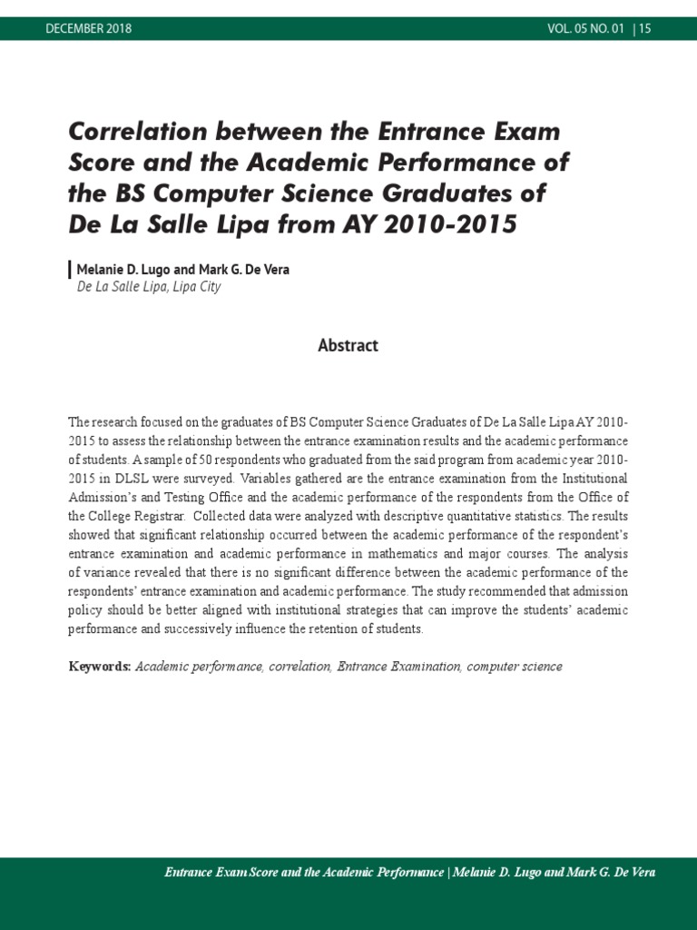 Correlation Between The Entrance Exam Score and The Academic ...