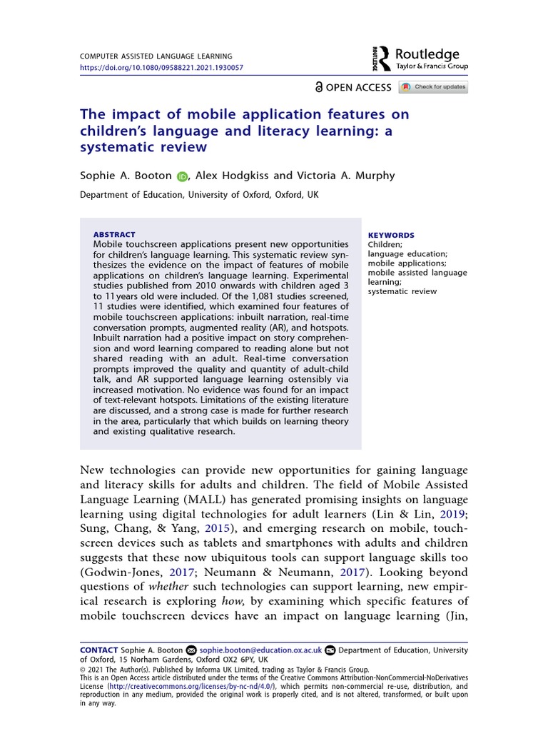 The Impact of Mobile Application Features On Children's Language and Literacy Learning: A ...