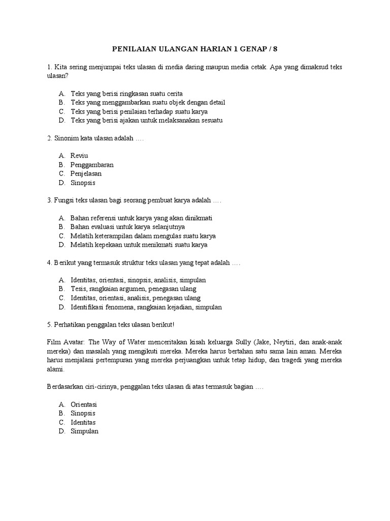 Uh Teks Ulasan Kelas 8 Genap | PDF | Puisi | Fiksi Umum