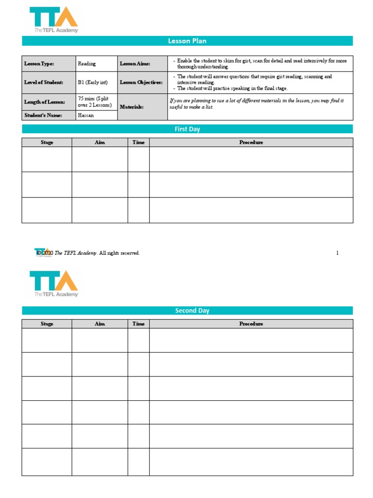 ONLINE Lesson Plan TTA | PDF