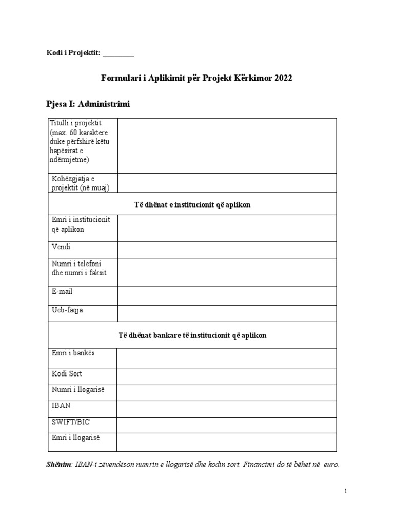 Formulari Per Aplikim Per Projekte Te Vogla Shkencore 2022 | PDF