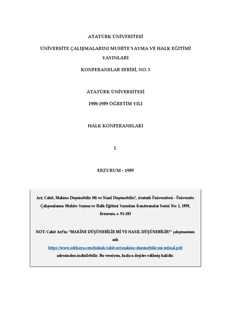 Cahit Arf Makine Dusunebilir Mi | PDF