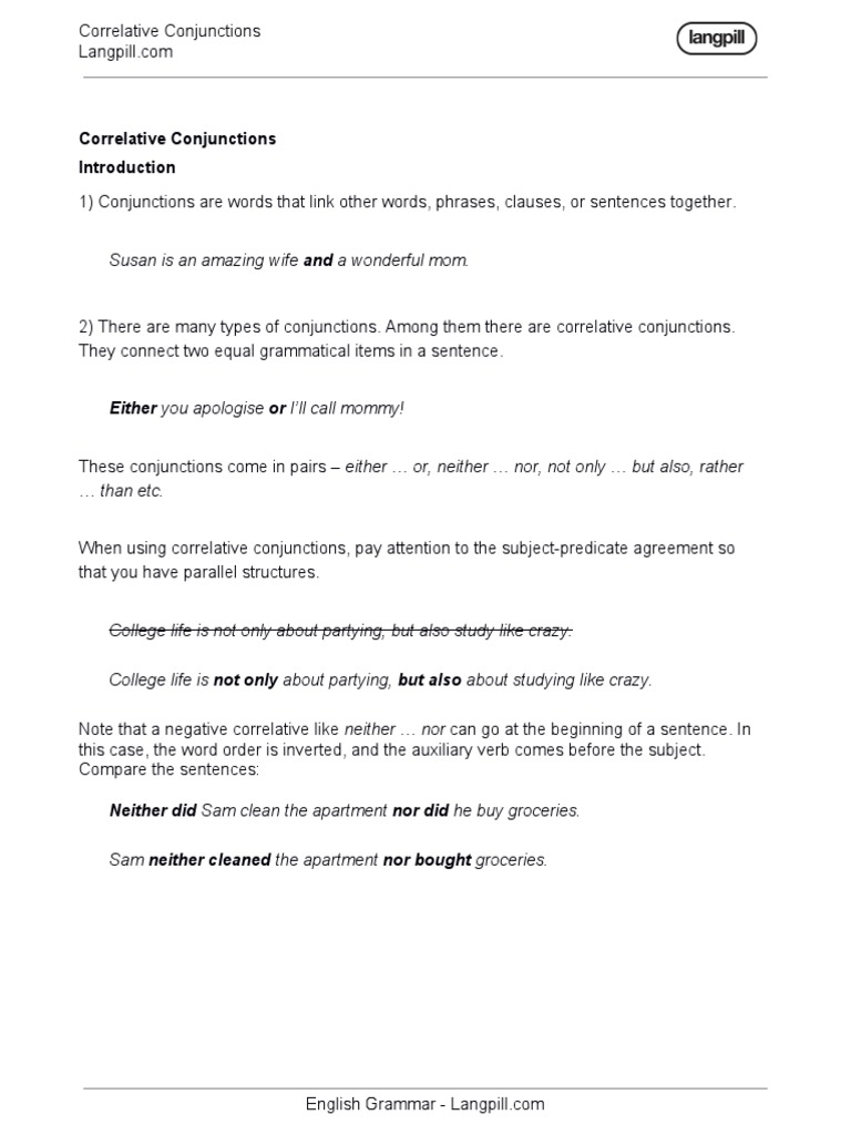 57 Correlative Conjunctions | PDF | Sentence (Linguistics) | Syntactic Relationships