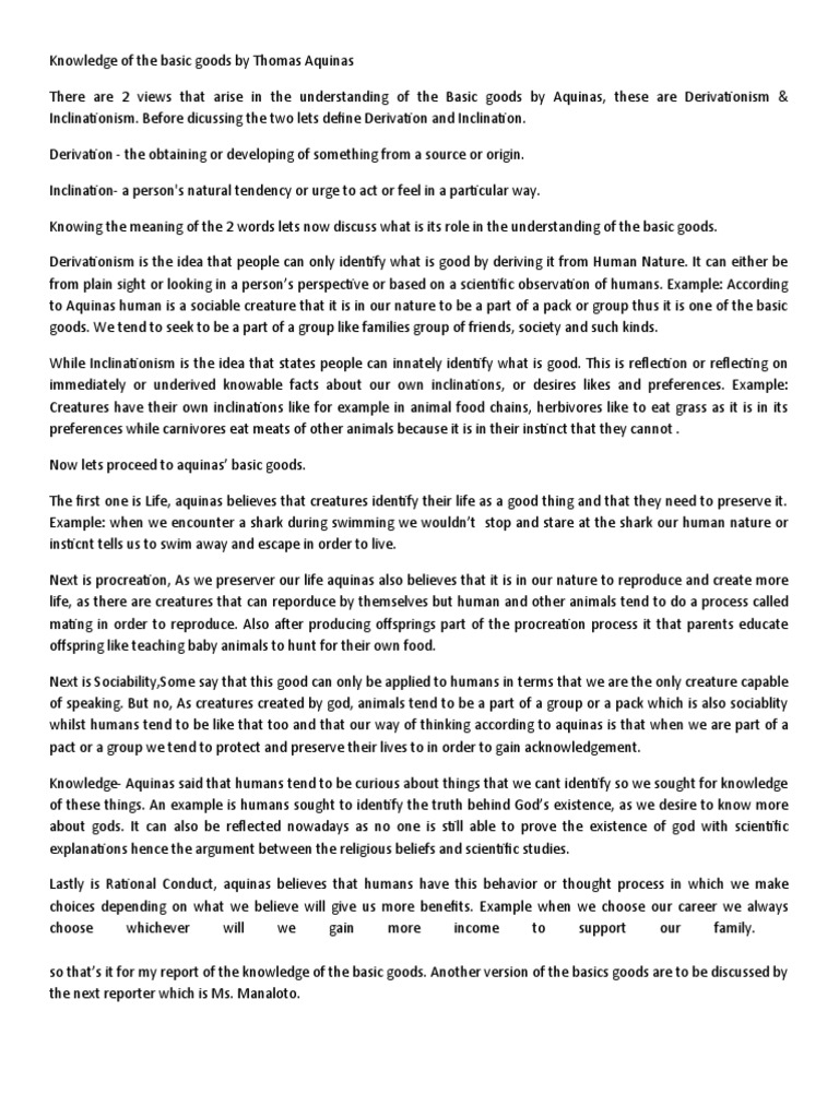 Aquinas' Basic Goods Explained | PDF | Thomas Aquinas | Knowledge