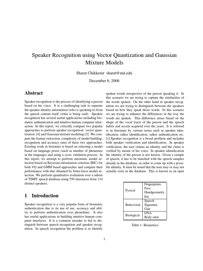 Speaker Recognition Using Vector Quantization and Gaussian Mixture Models | PDF | Cluster ...