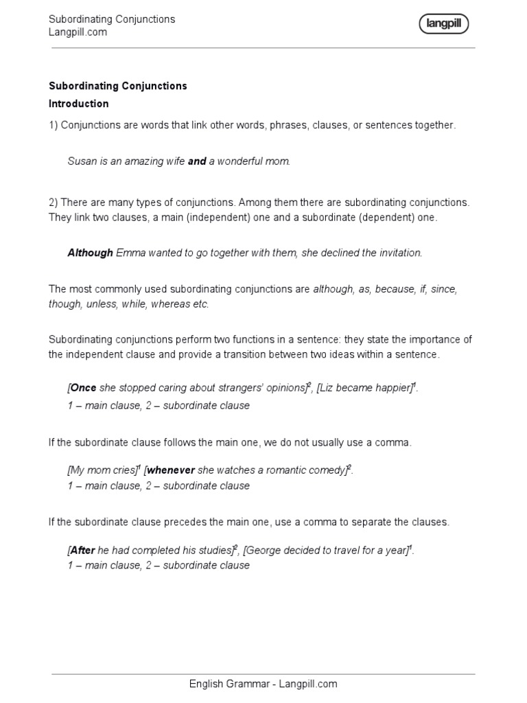 56 Subordinating Conjunctions | PDF | Clause | Language Mechanics