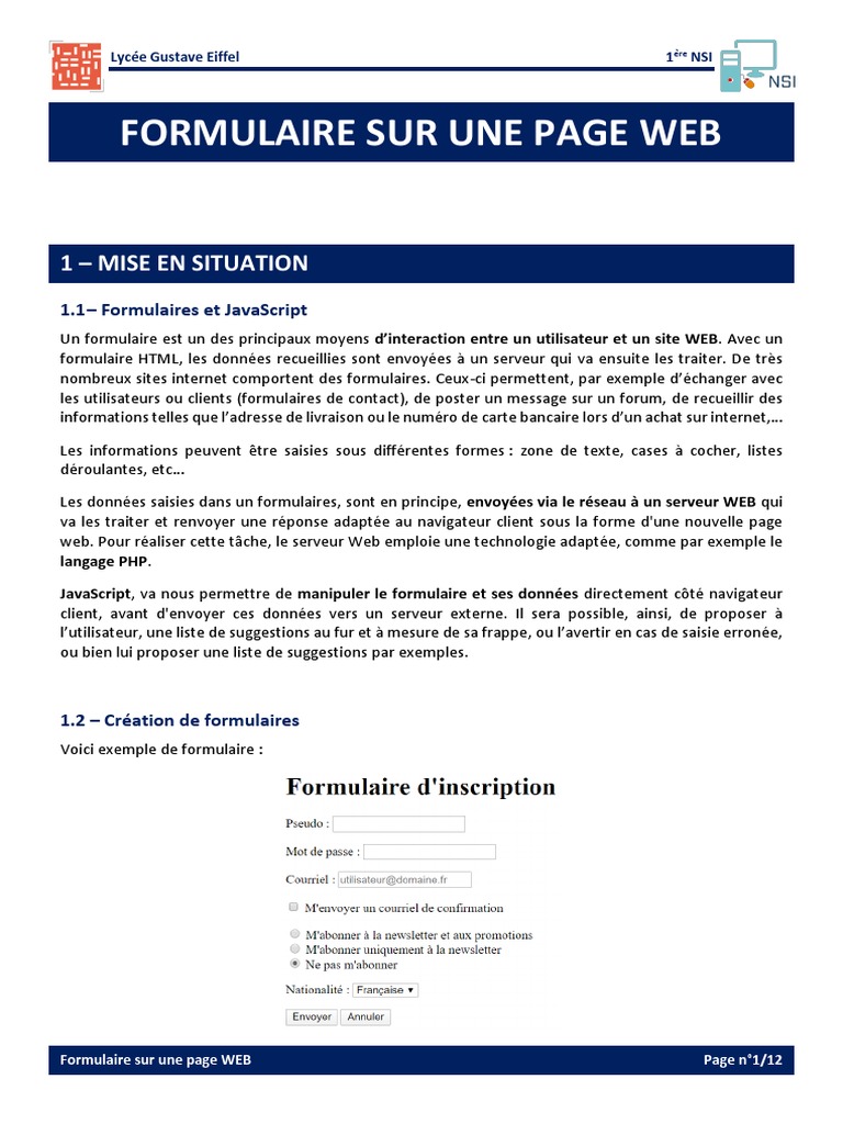 Formulaire Page WEB | PDF | Html | Internet