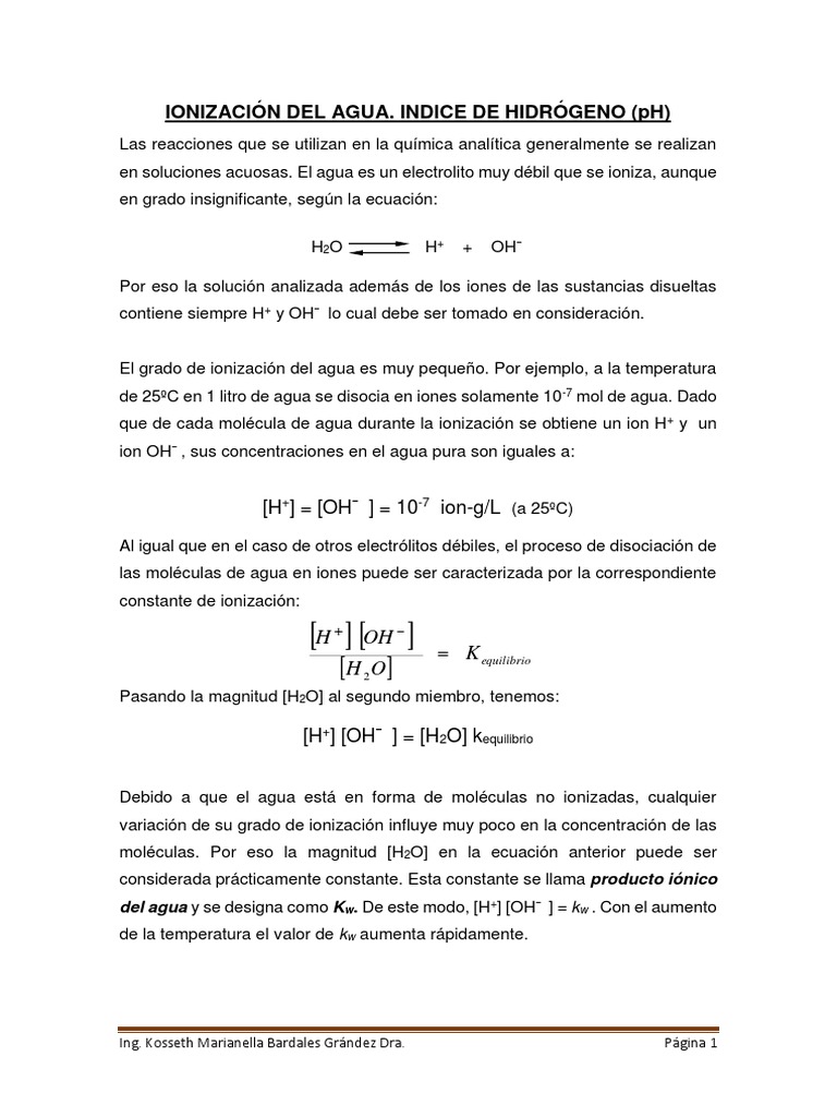 IONIZACIÓN DEL AGUA, ÍNDICE DE HIDRÓGENO (PH) y SOLUCIONES AMORTIGUADORAS | PDF | Ph | Solución ...