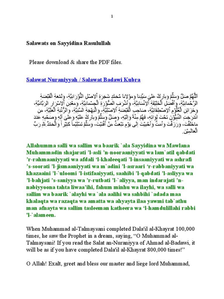 Salawats On Sayyidina Rasulullah | PDF | God In Islam | Muhammad