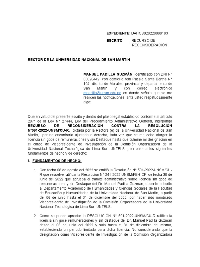 Recurso de Reconsideracion | PDF | Universidad | Gobierno