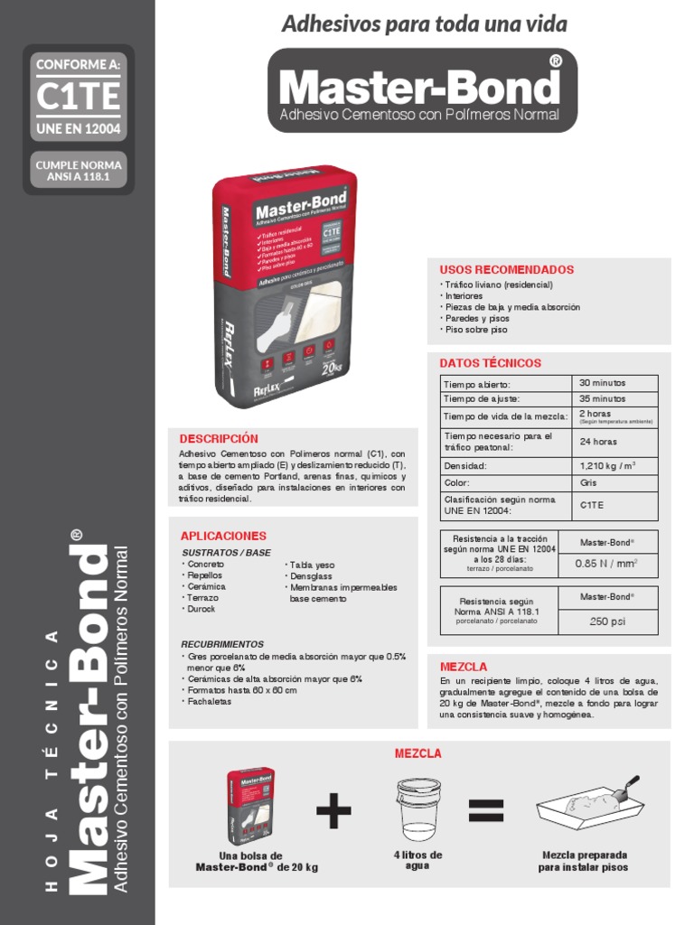 HojaTecnica MasterBond | PDF | Cemento | Hormigón