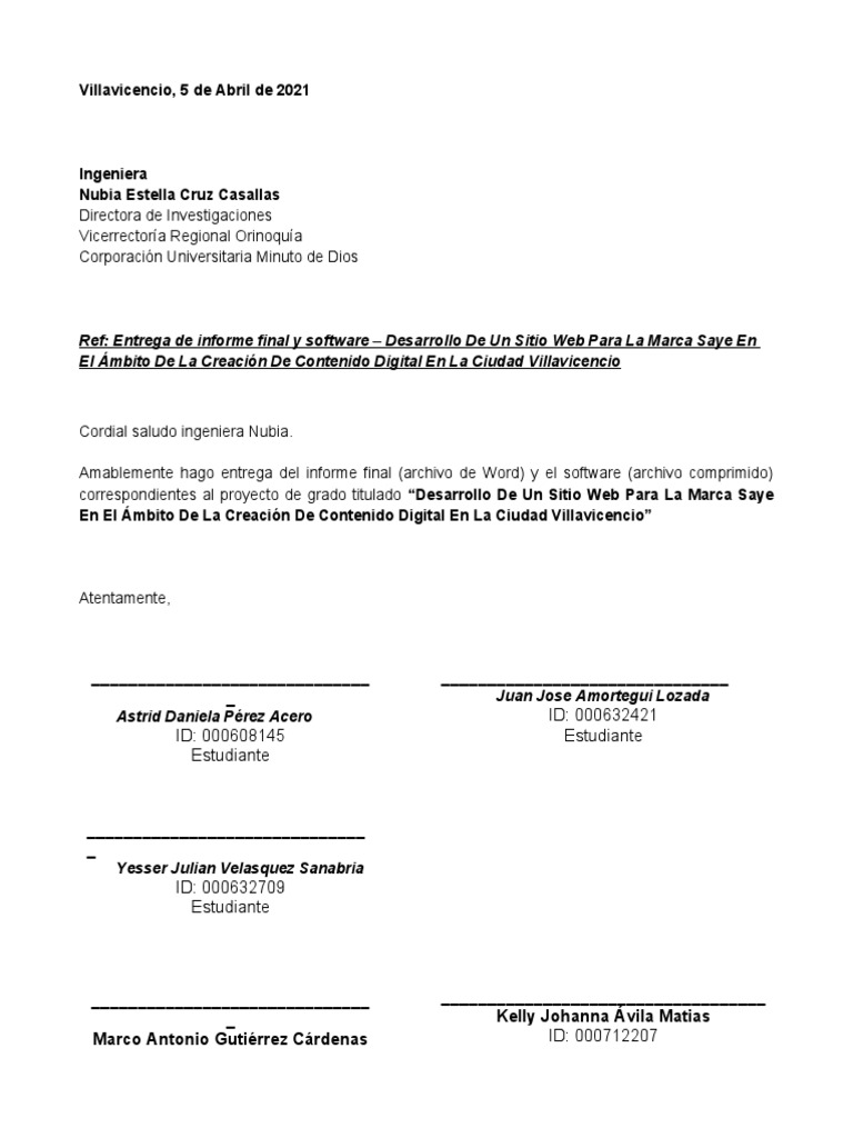 Carta Entrega - Informe.final | PDF
