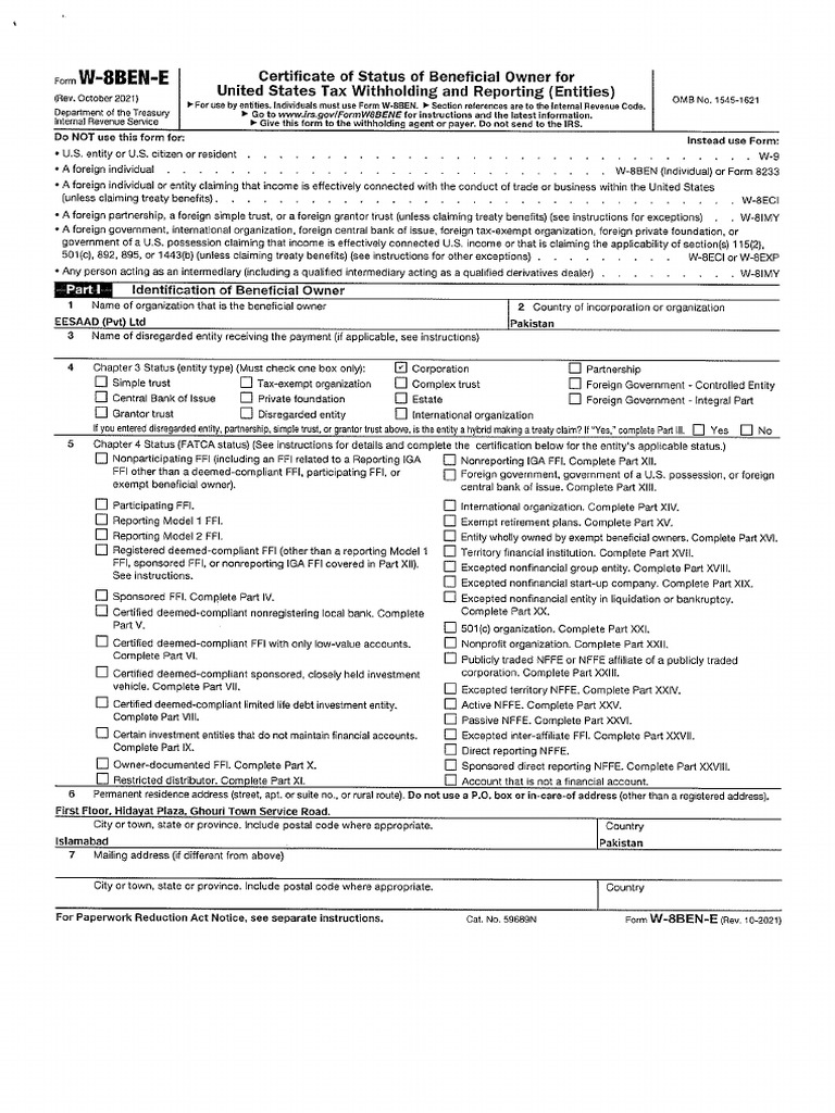 W-8 Form | PDF W-8 Form | PDF