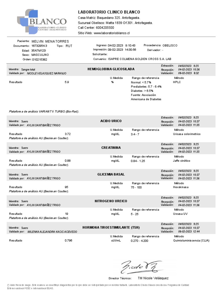 Laboratorio Clinico Blanco | PDF | Colesterol | Leucocito