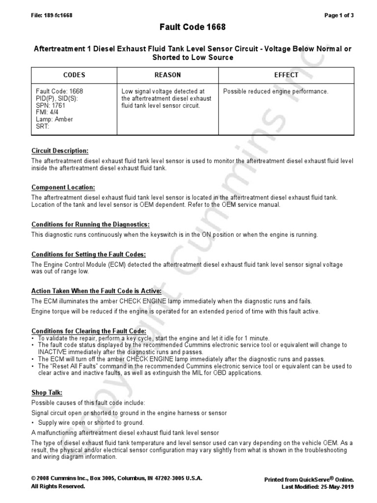 Codigo 1688 Cummins | PDF | Diesel Engine | Troubleshooting