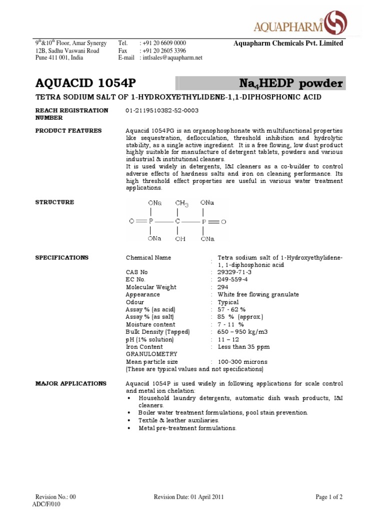 Aquacid 1054 DataSheet | PDF | Detergent | Chemistry