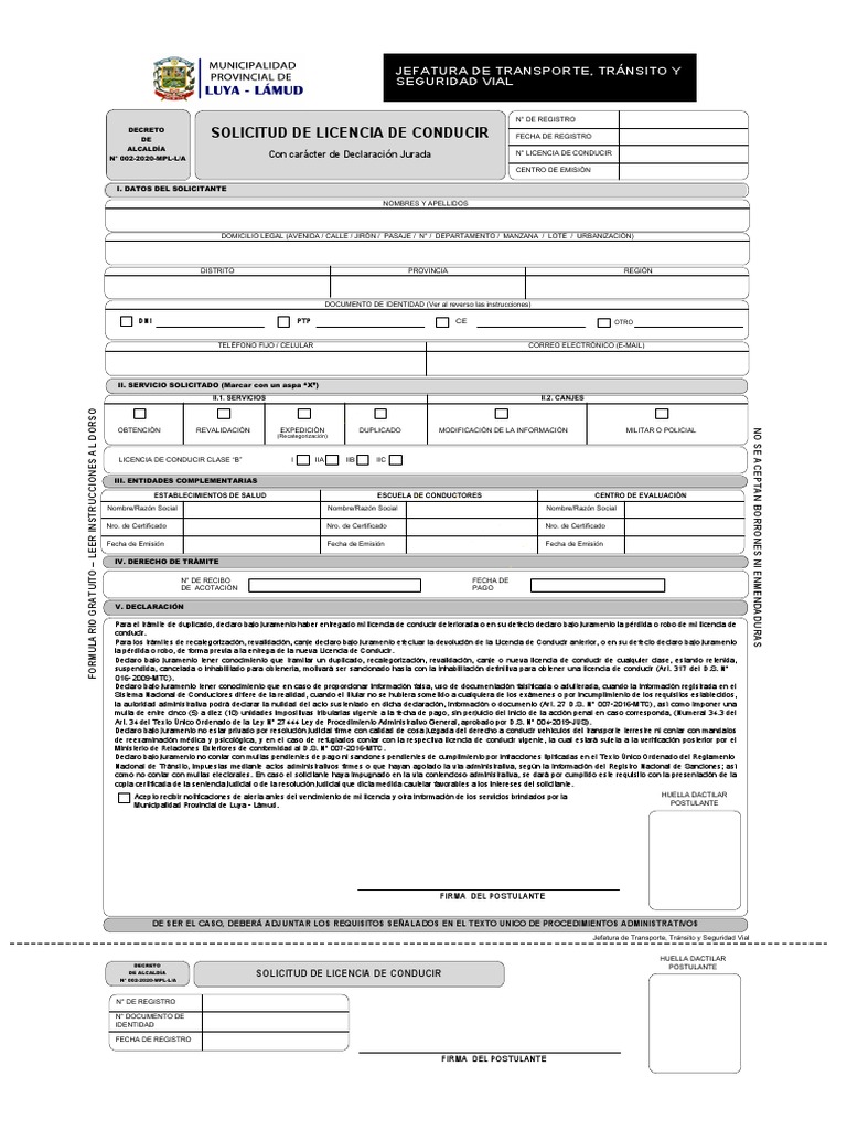 Formato de Licencia de Conducir | PDF | Licencia de conducir | Multa (pena)