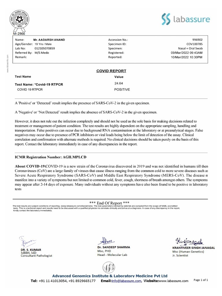 Aadarsh Covid Report | PDF