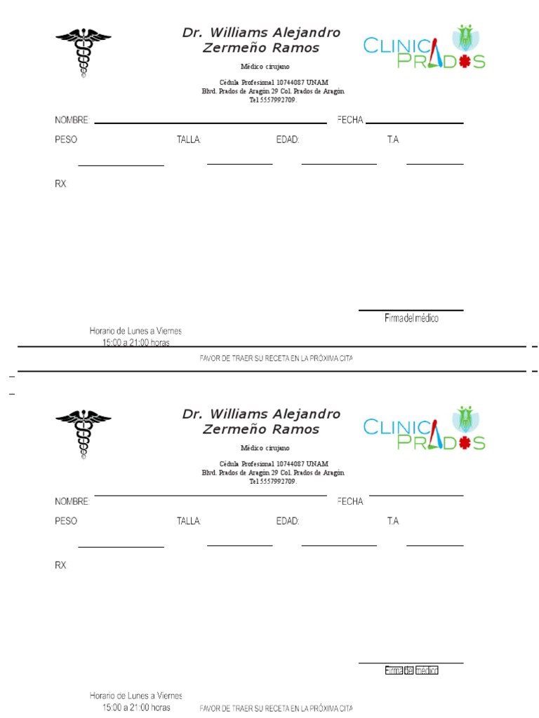 Formato de Receta Medica para Imprimir | PDF Formato de Receta Medica para Imprimir | PDF